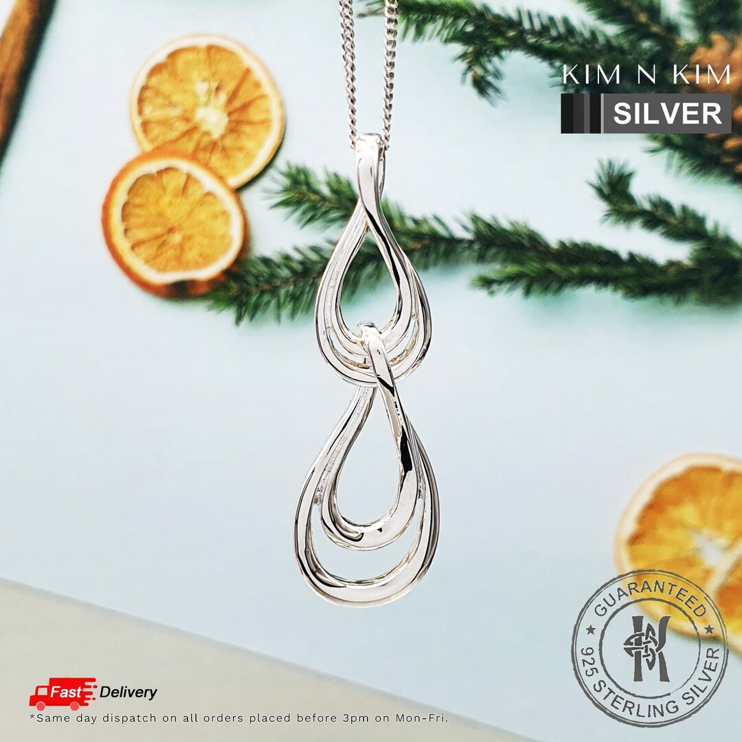 Twist Double Drop Pendant Necklace Earring Set / Solid 925 Sterling ...