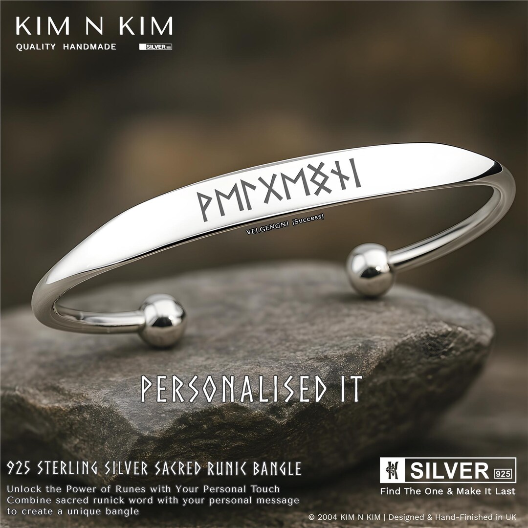 Runic Sterling Silver Cuff Bangle: Norse Viking Jewelry, Custom ...