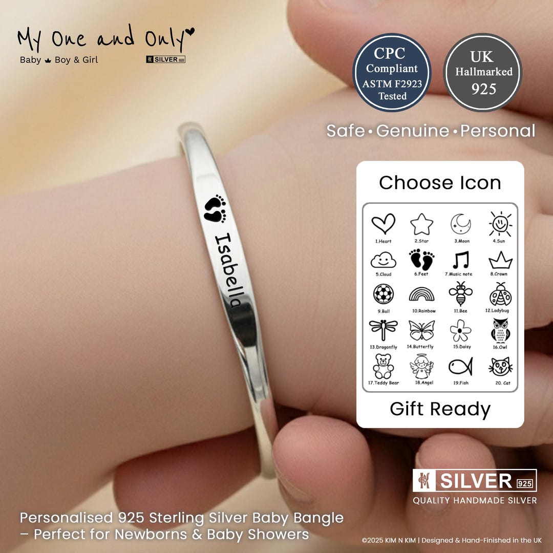 Personalised Sterling Silver Baby Bangle – Adjustable Christening Gift ...