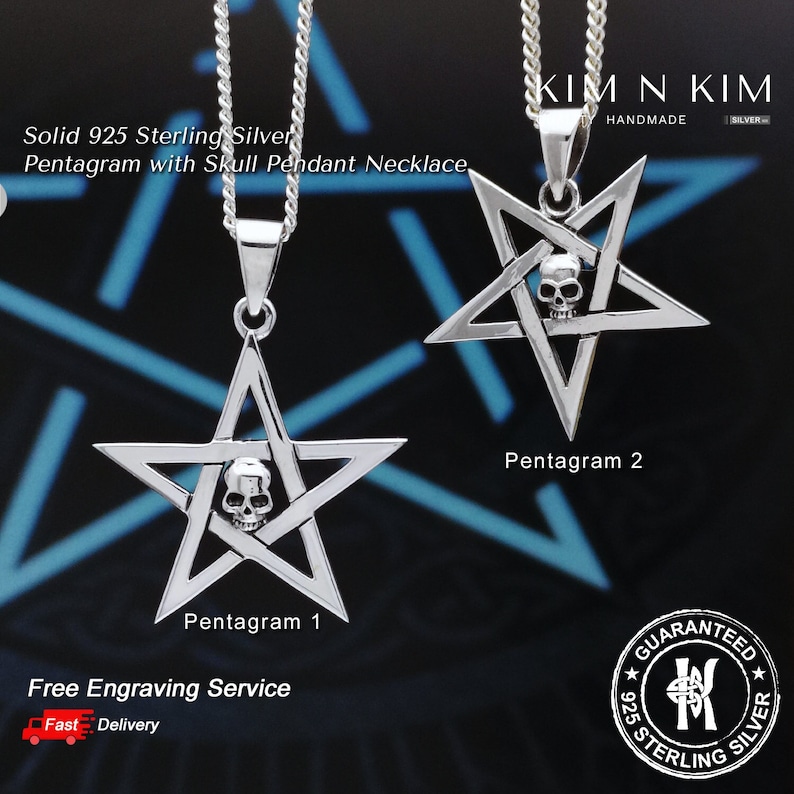 Sterling Silver Pentagram Skull Pendant Necklace: Unisex Protection ...