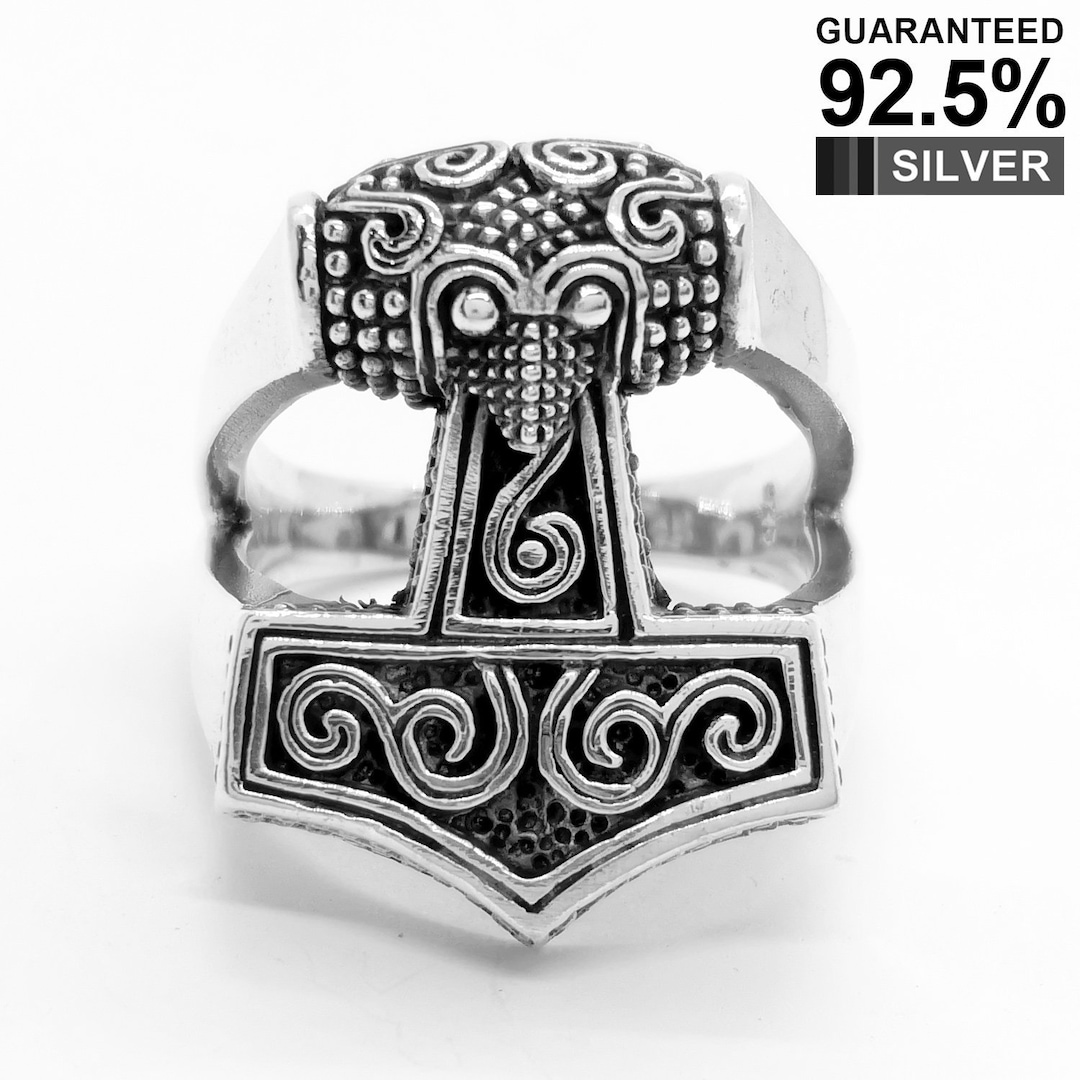 925 Sterling Silver Thor’s Hammer Mjolnir Norse Viking Ring / Oxidised ...