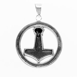 925 Sterling Silver Thor’s Hammer Mjolnir Norse Viking Runes Circle ...