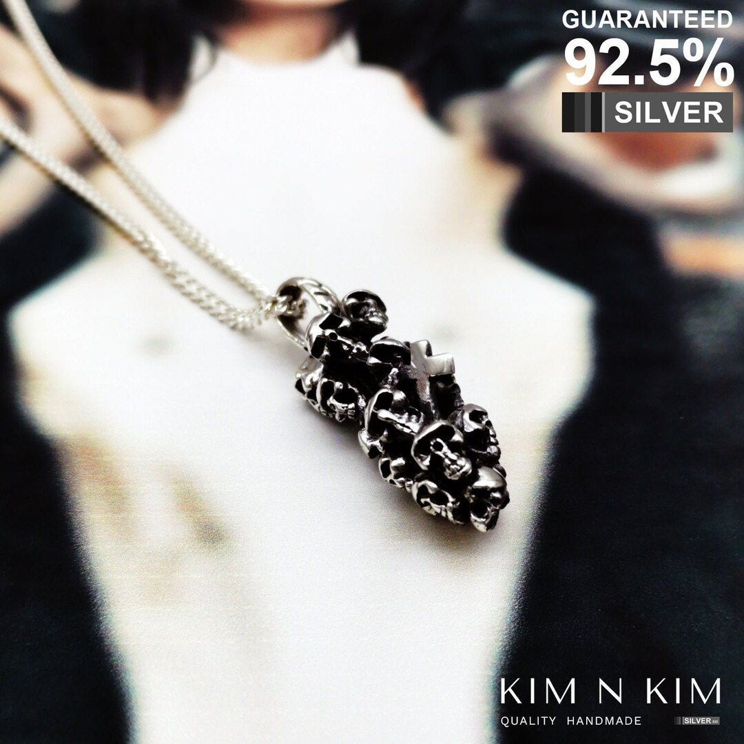 925 Sterling Silver Heavy Skull Bullet Pendant Necklace, Skull Pendant ...