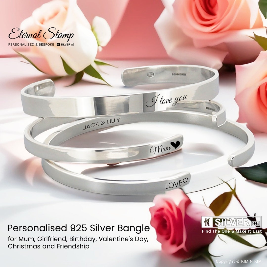 Personalised Bracelet for Mum, Silver Bangle for Mum, Mum Birthday ...