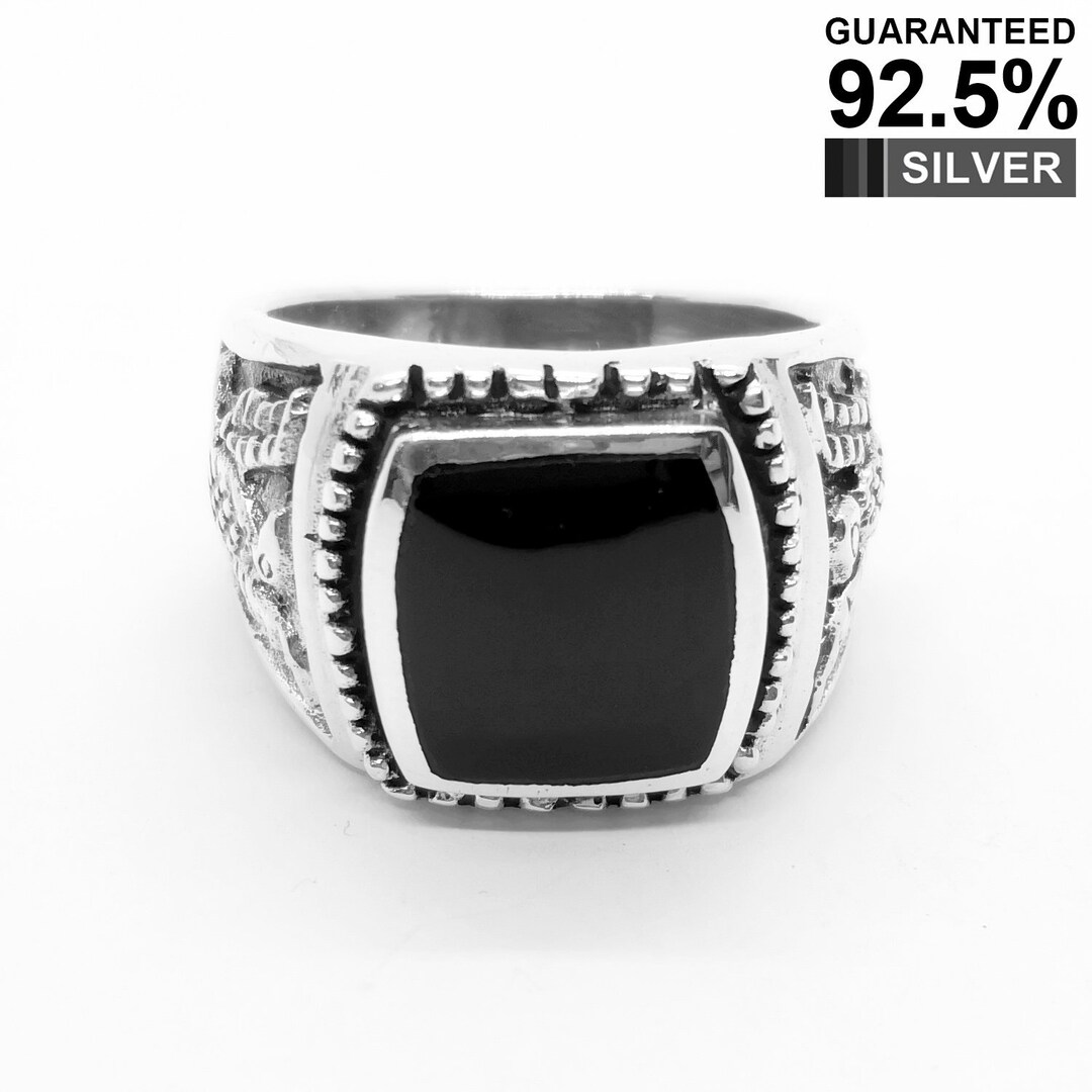 925 Sterling Silver Black Onyx Gem Hawk Eagle Signet Ring / Stone Ring ...