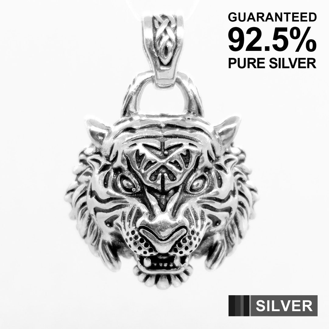 925 Sterling Silver 3D Tiger Head Mask Pendant / Gothic / Solid ...