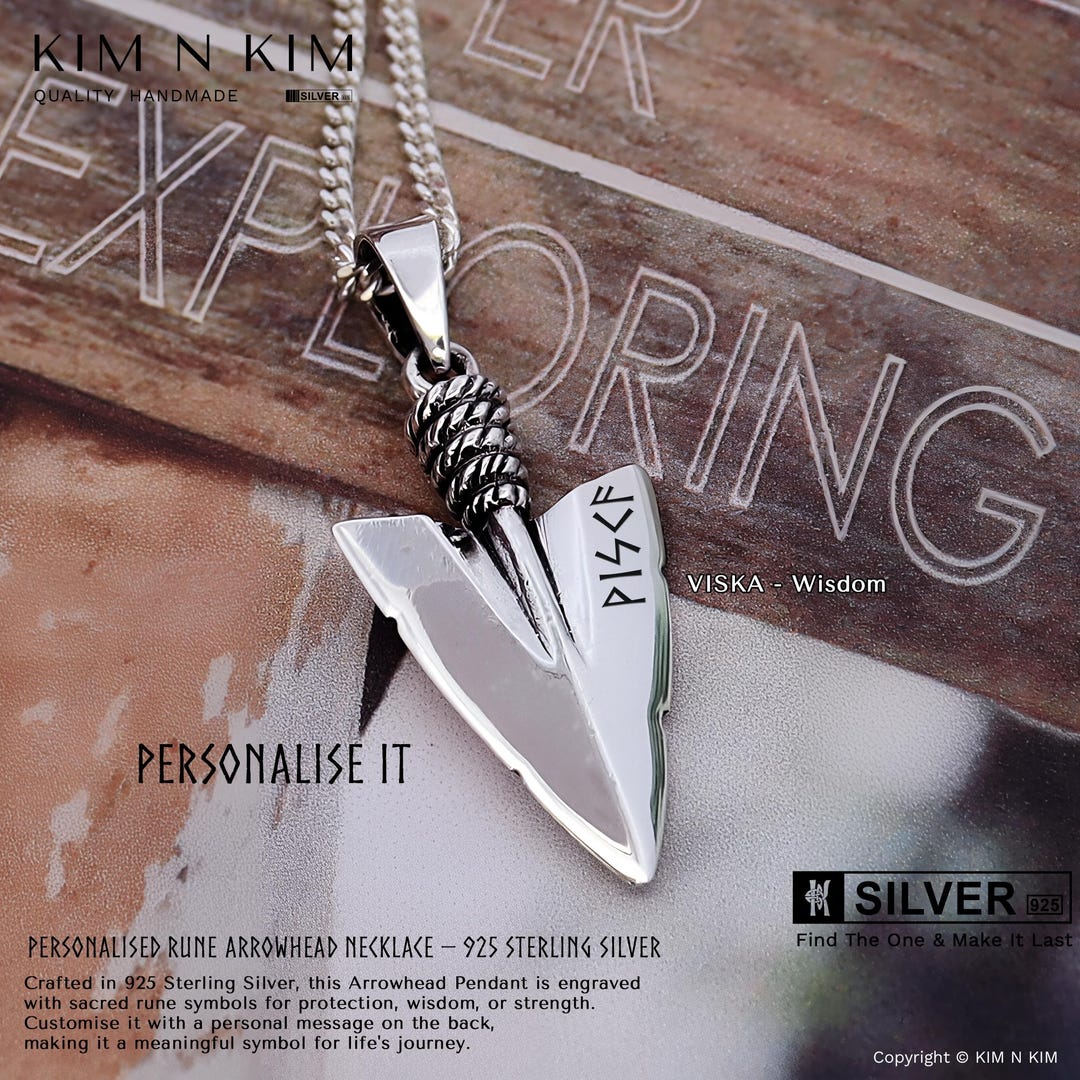 Personalised Sacred Rune Arrowhead Necklace – Silver Pendant With ...