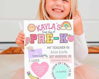 First Day of Pre-k Sign INSTANT DOWNLOAD PRINTABLE First Day of School ...