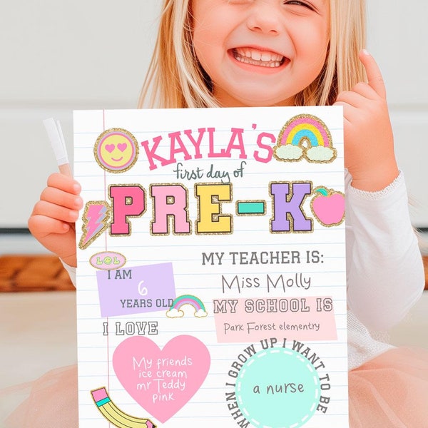 Back to School Kids Printable Sign First Day of School Editable INSTANT ...