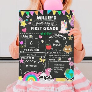 Editable Chalkboard Back to School Sign, First Day of School Sign ...