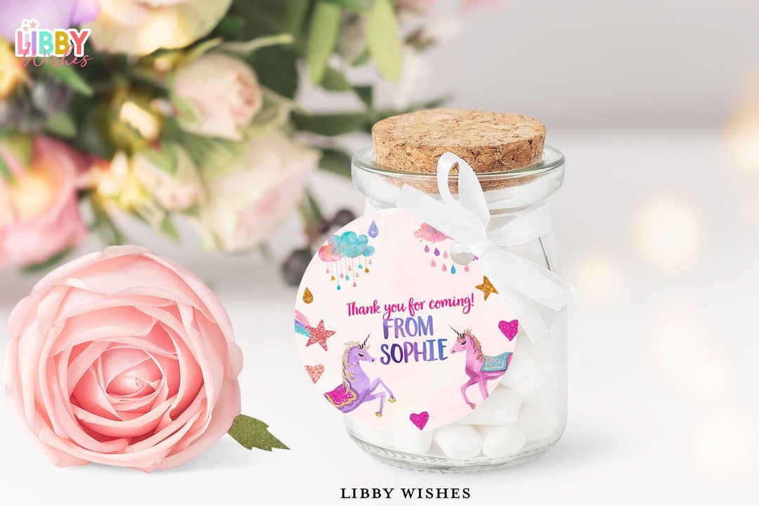 Editable Unicorn Round Circle or Square Gift Tags Favor Tag Sticker ...