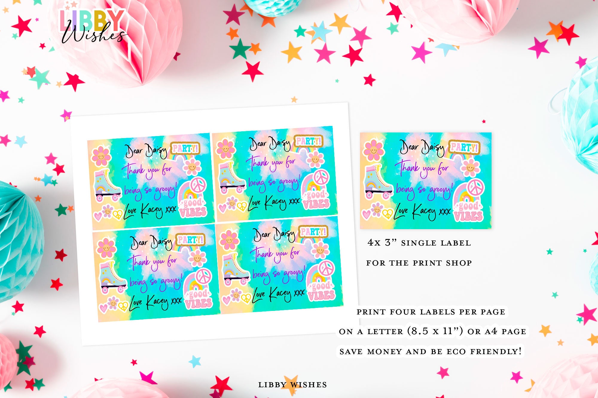 Editable Birthday Labels Stickers for Party Bags Groovy Y2k - Etsy UK