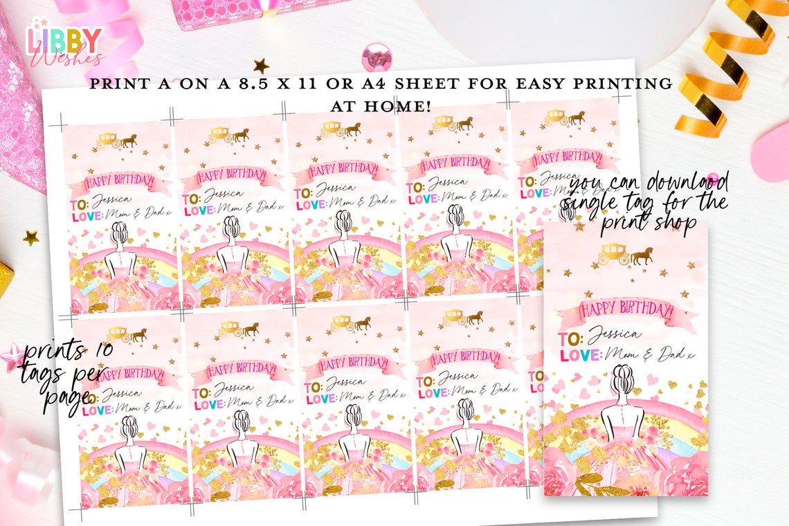 Princess Birthday Gift Tags, Princess Party Present Tags, Princess ...