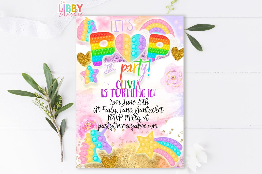 Editable Pop It Birthday Party Invitation Pop It Birthday Party Pastel ...