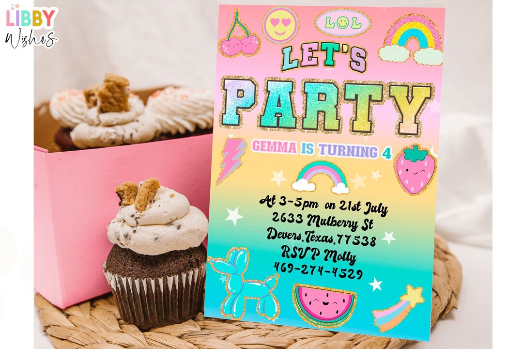 Editable Birthday Party Invitation Stoney Clover Lane Varsity Patch ...