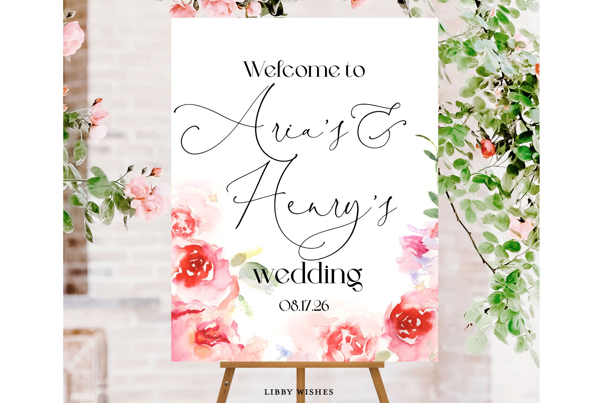 Wedding Welcome Sign Template Watercolor Flowers Elegant - Etsy