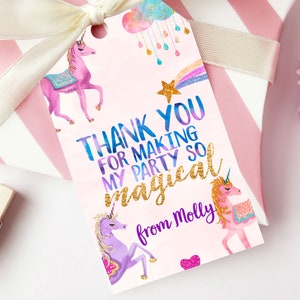 Editable Unicorn Favor Tags Personalized Unicorn Tag Magical Birthday ...