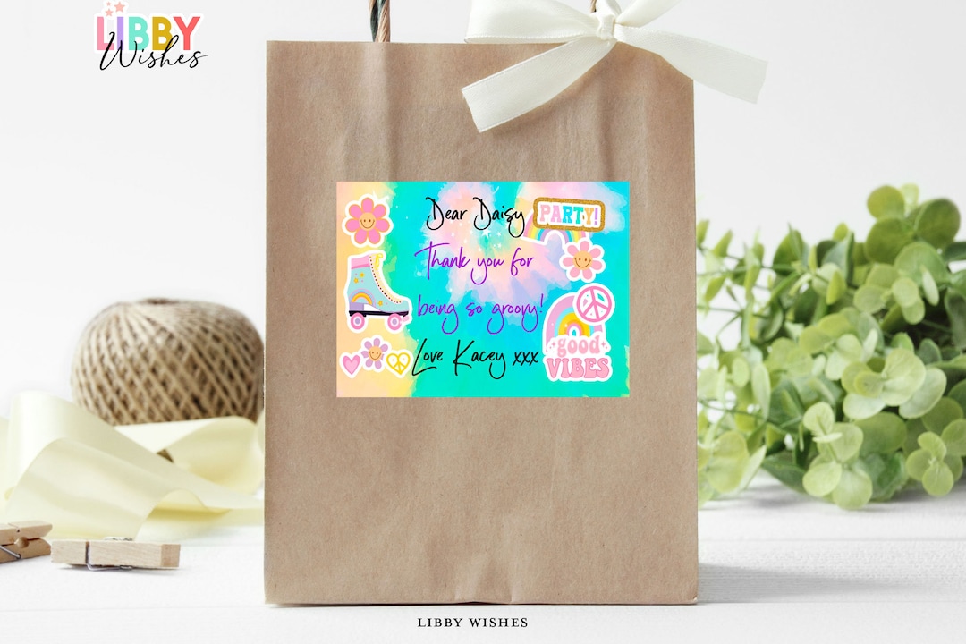 Editable Birthday Labels Stickers for Party Bags, Groovy Y2k Patch ...
