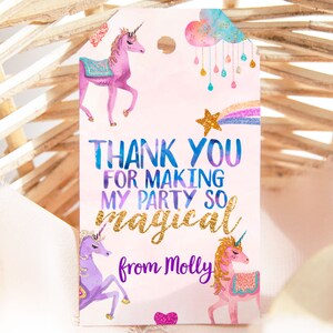 Editable Unicorn Favor Tags Personalized Unicorn Tag Magical Birthday ...