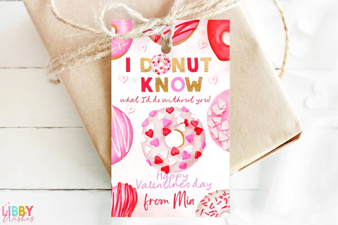 Printable I Donut Valentine, Valentine's Day Gift Tag, Donut Treat Tag ...