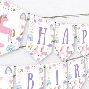 Happy Birthday Banner Unicorn Birthday Printable Unicorn Banner Magical ...