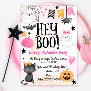 Editable Halloween Birthday Invitation, Pink Halloween Party Invite ...
