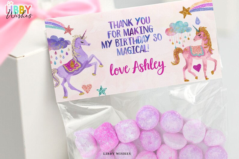 Editable Unicorn Toppers Treat Bag Party Birthday Favors Girl Unicorn ...