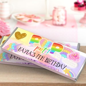Editable Pop It Fidget Toy Candy Bar Wrapper, Sensory Toys, Birthday ...