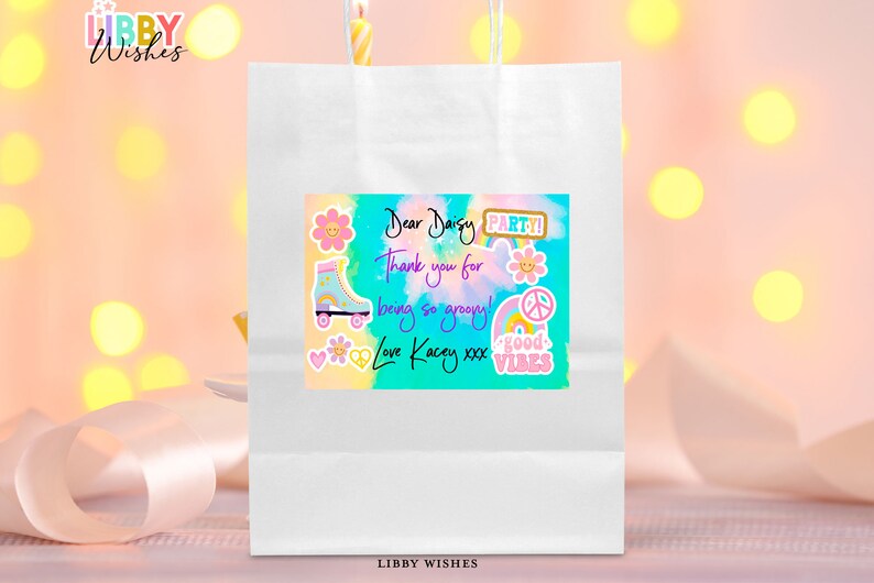 Editable Birthday Labels Stickers for Party Bags, Groovy Y2k Patch ...