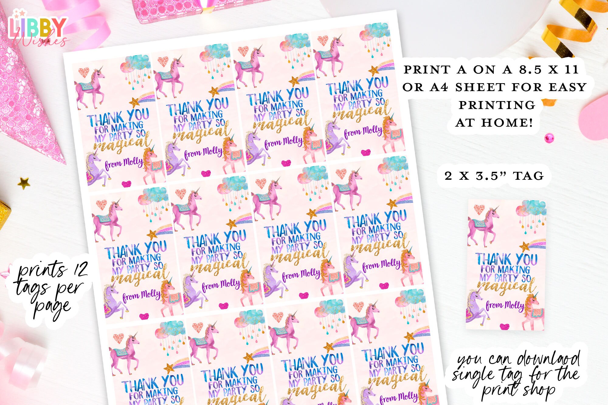 Editable Unicorn Favor Tags Personalized Unicorn Tag Magical Birthday ...