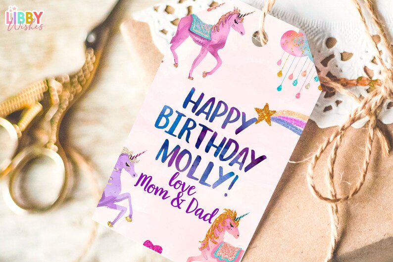 Editable Unicorn Gift Tags Personalized Unicorn Tag Magical Birthday ...