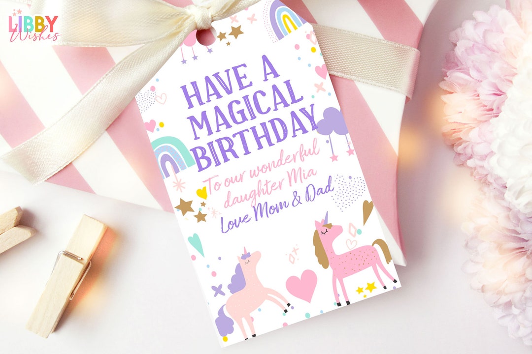 Editable Unicorn Gift Tags Personalized Unicorn Tag Magical Birthday ...