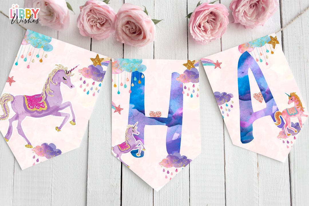Happy Birthday Banner Unicorn Birthday Printable Unicorn Banner Magical ...