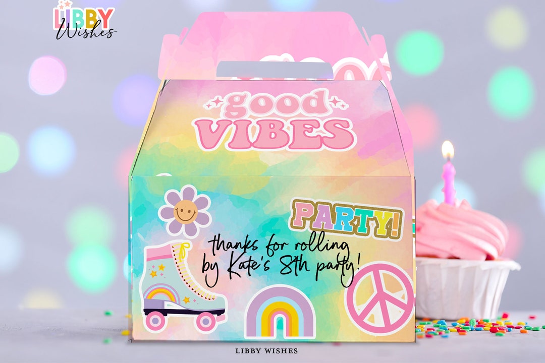 Editable Printable Mini Party Box, Favor Box, Party Box, Groovy Y2k ...