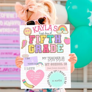 Editable First Day of School Sign First Day of FIFTH Grade Stoney ...