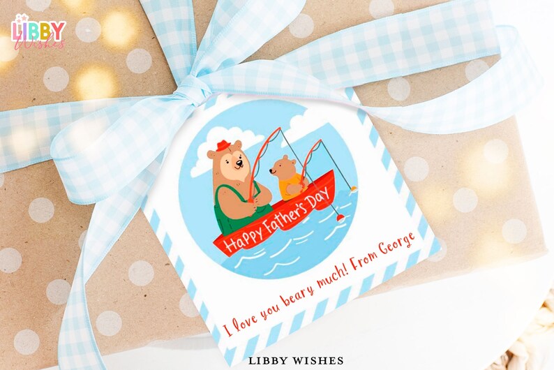 Printable Happy Father's Day Gift Tag, Fishing Father's Day Tag, Bear ...