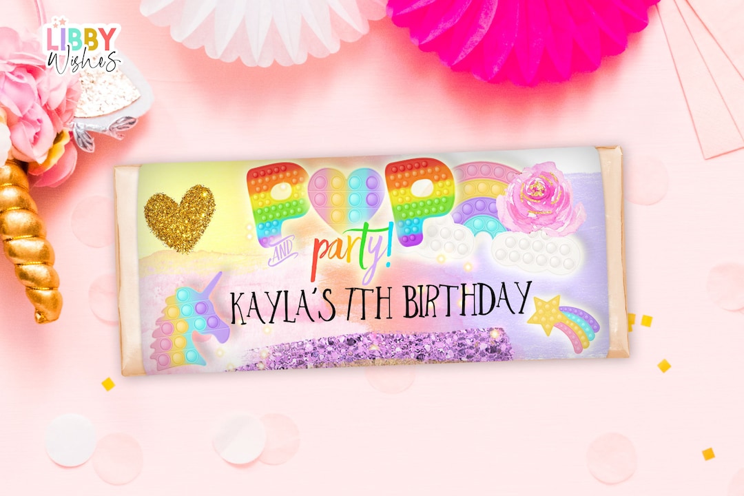 Editable Pop It Fidget Toy Candy Bar Wrapper, Sensory Toys, Birthday ...