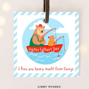Printable Happy Father's Day Gift Tag, Fishing Father's Day Tag, Bear ...