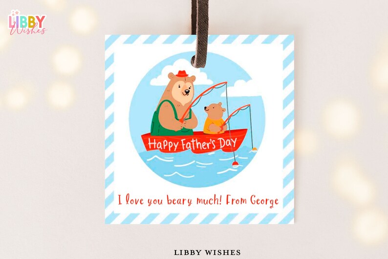 Printable Happy Father's Day Gift Tag, Fishing Father's Day Tag, Bear ...