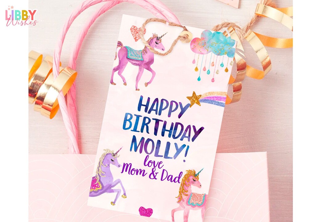 Editable Unicorn Gift Tags Personalized Unicorn Tag Magical Birthday ...