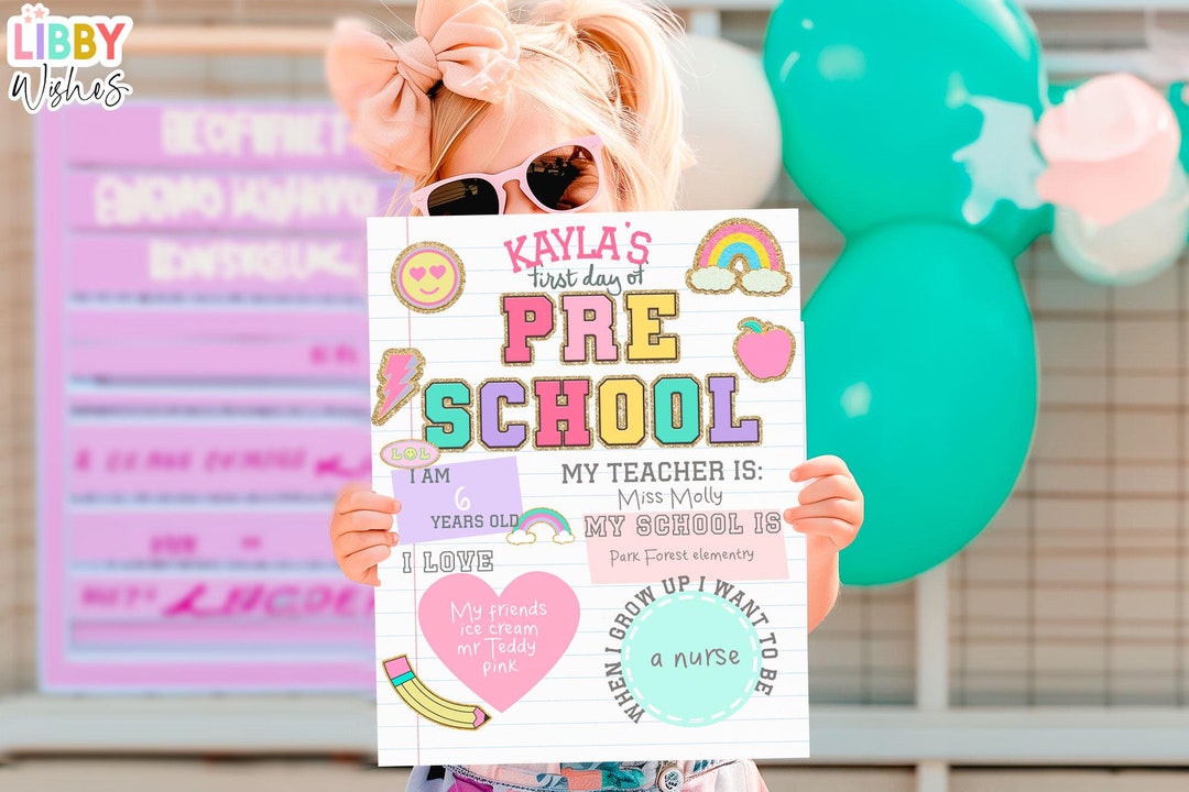Editable First Day of School Sign First Day of PRESCHOOL Grade Stoney ...