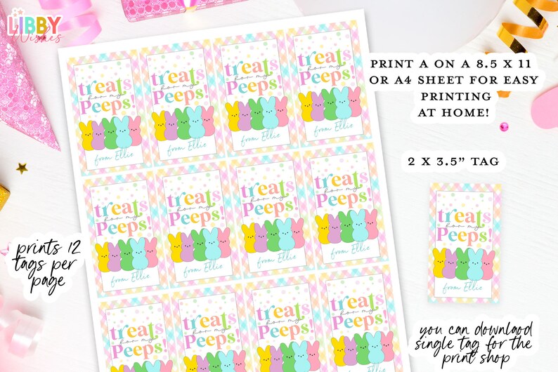 Editable Peeps Printable Tags, Treats for My Peeps Gift Tags, Printable ...