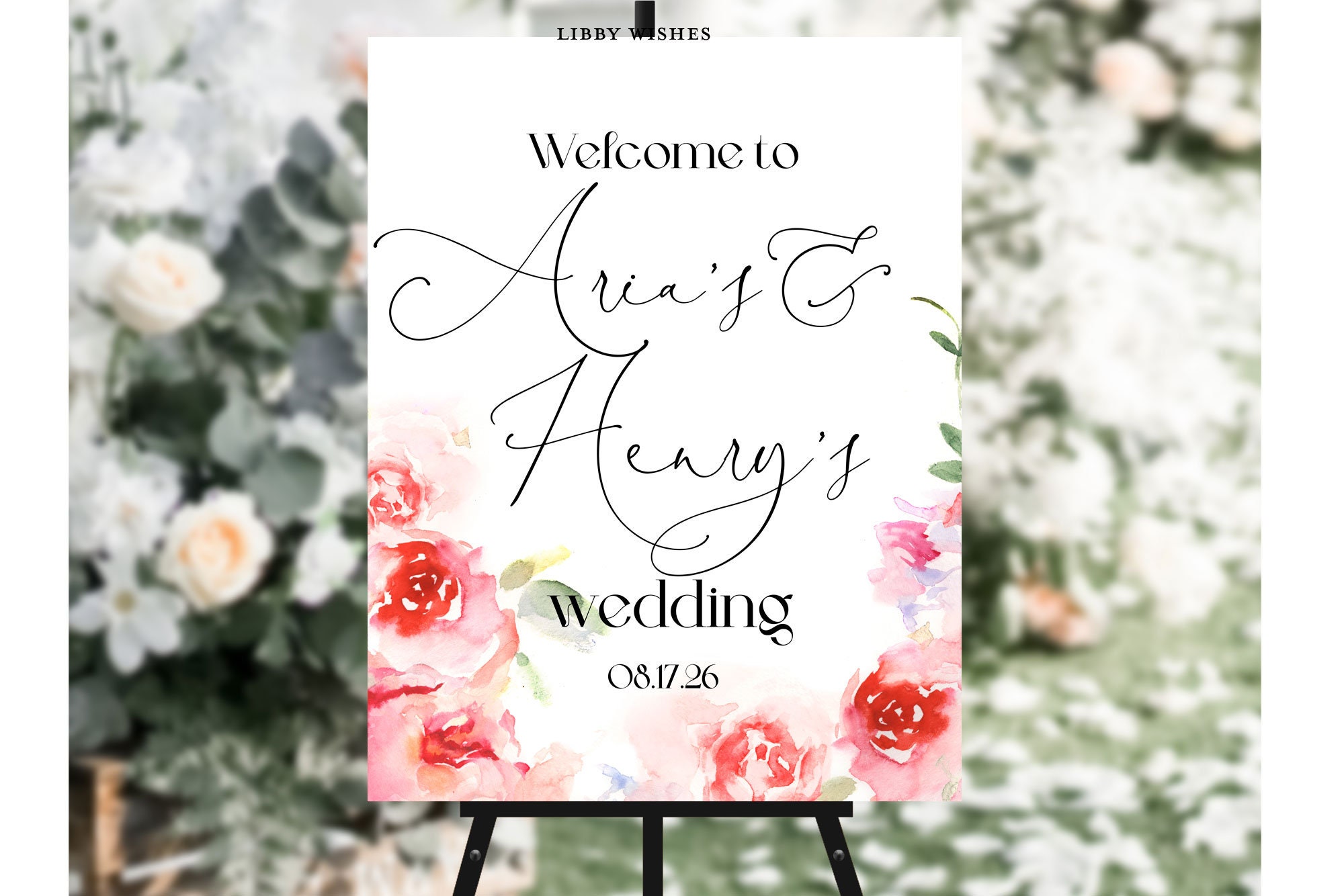 Wedding Welcome Sign Template Watercolor Flowers Elegant - Etsy