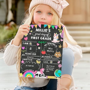 Editable Chalkboard Back to School Sign, First Day of School Sign ...