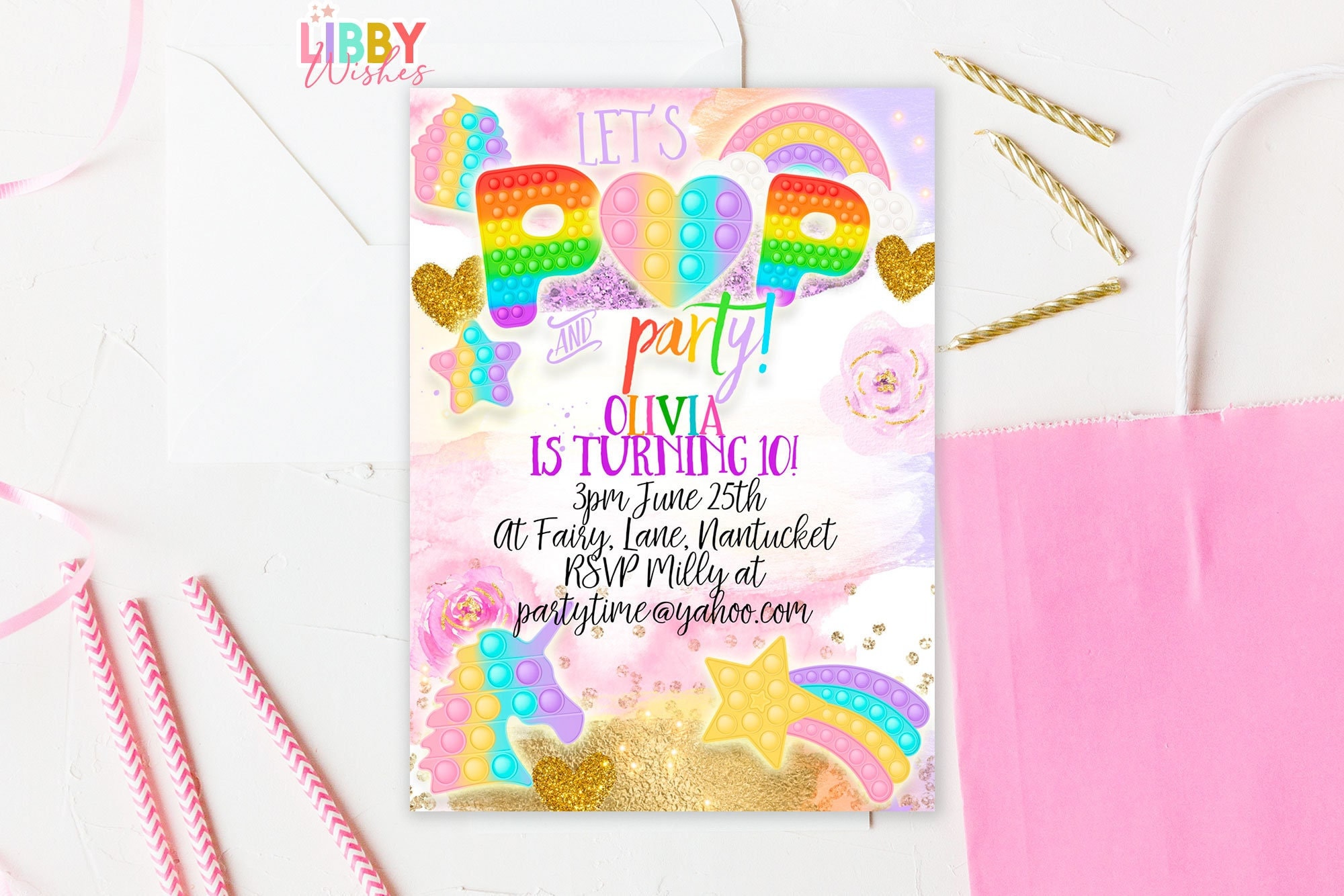 Editable Pop It Birthday Party Invitation Pop It Birthday Party Pastel ...