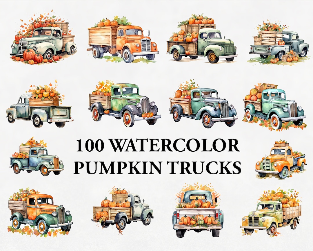 100 Pumpkin Truck Clipart Fall Sublimation PNG - Rusty Thanksgiving ...