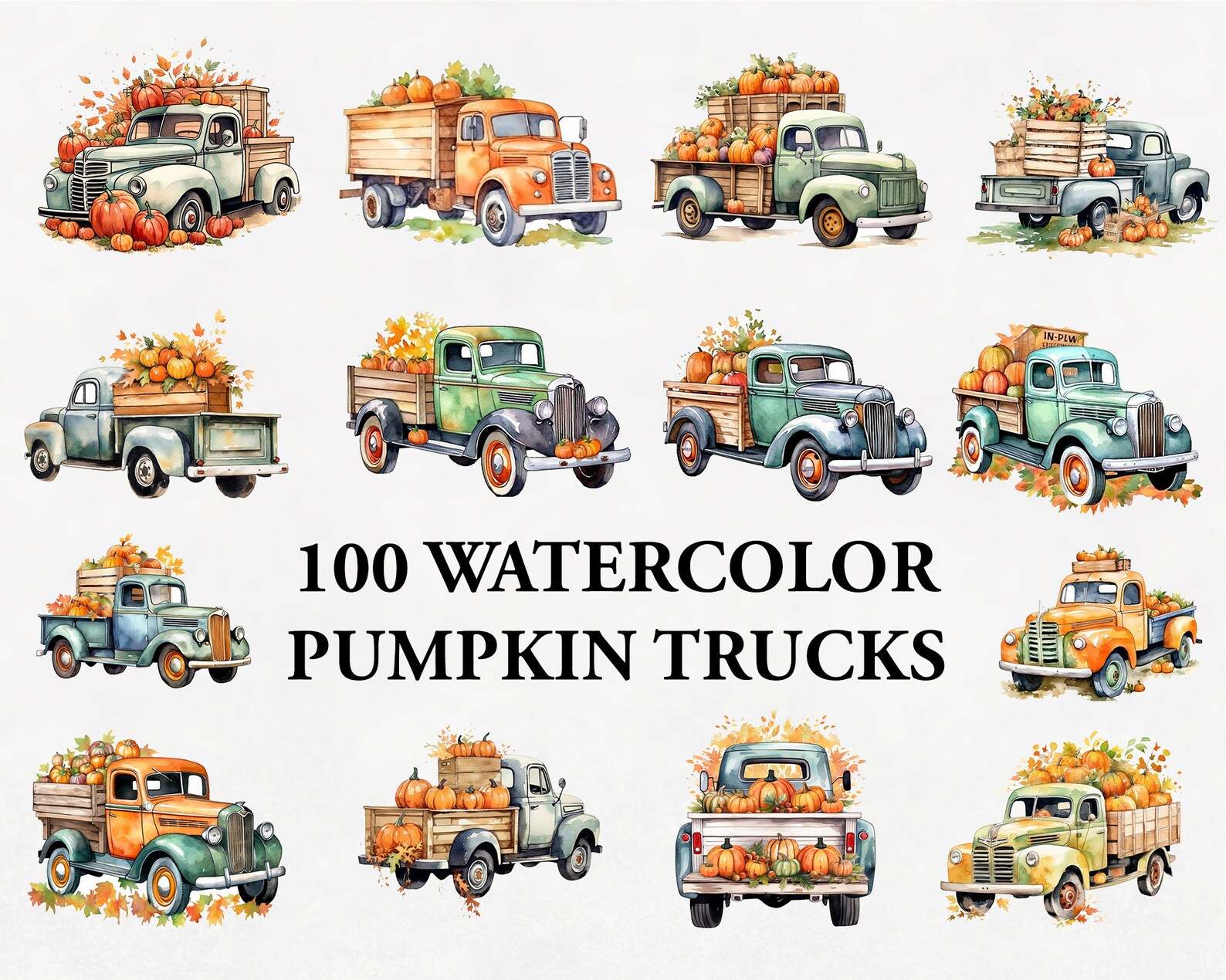 100 Pumpkin Truck Clipart Fall Sublimation PNG - Rusty Thanksgiving ...