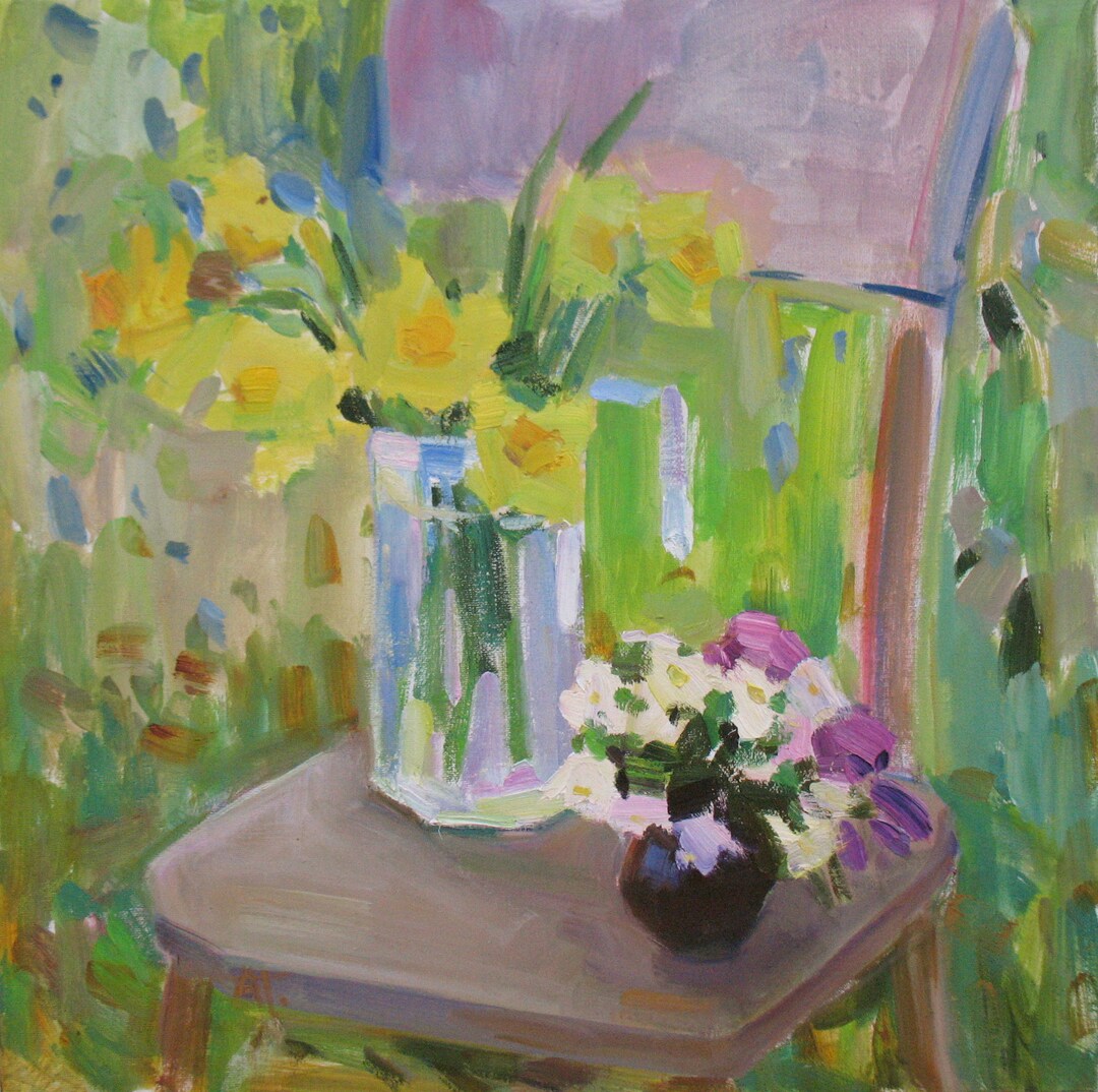 Spring Floral Oil Painting on Canvas, Yellow Daffodils Painting, Spring ...