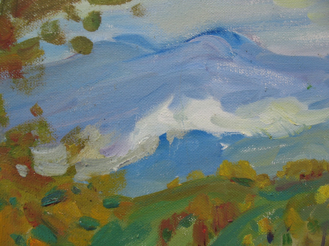 Golden Autumn in mountains Original artwork Golden tree Wall | Etsy