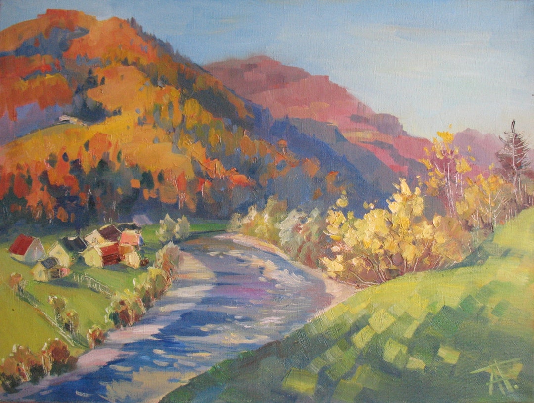 Golden Autumn, Colorful Painting, Іmpressionism, River Landscape ...
